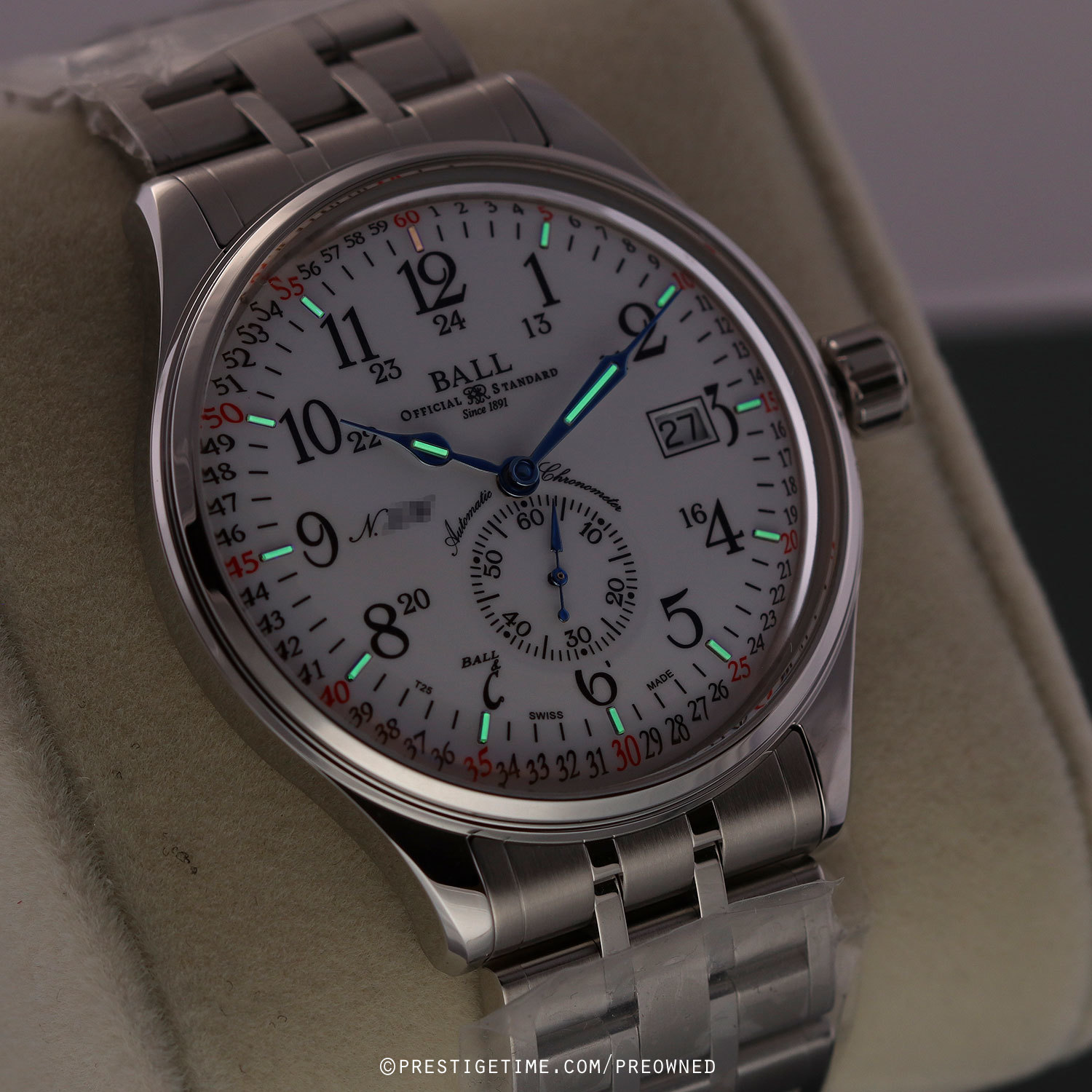 Pre-owned Ball Watch Trainmaster Railroad Standard 130 Years 40mm NM3888D-S4CJ-WH